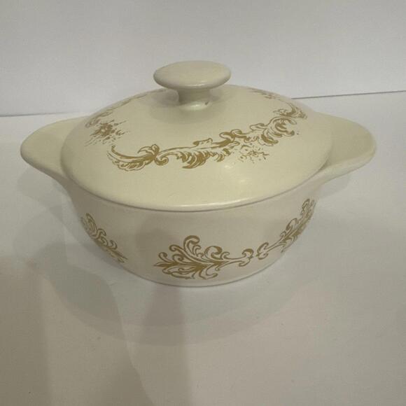 Other | Vintage Pottery Casserole Dish With Lid In A Gold Stencil ...